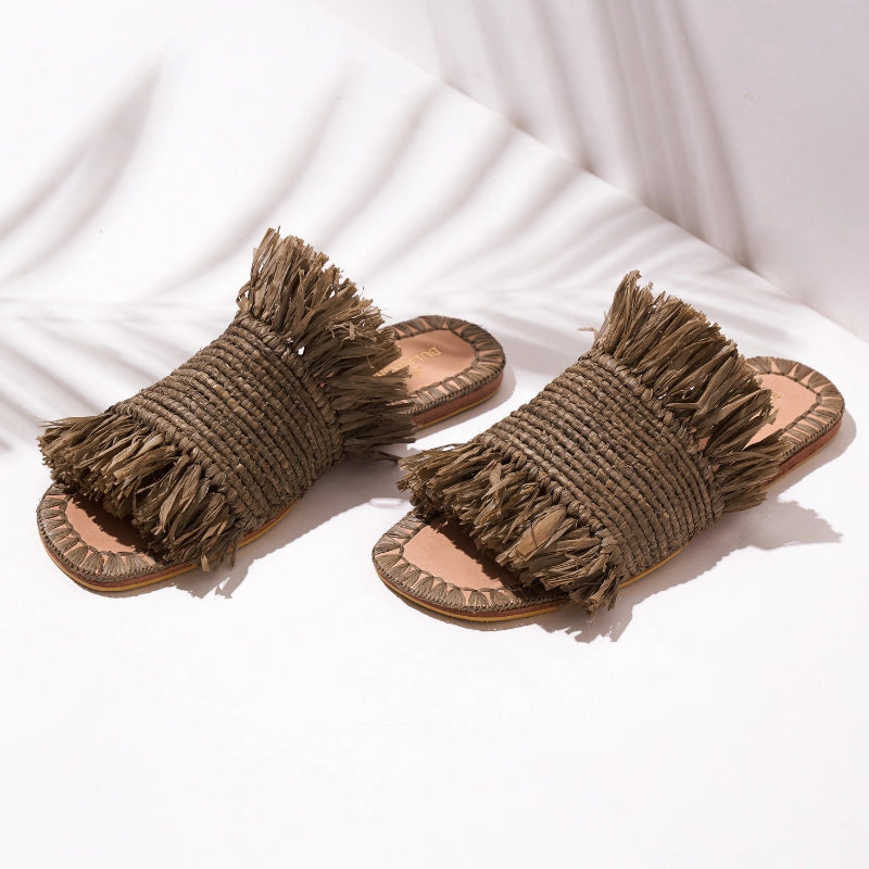 Basha Gray Natural Slippers | Bulibasha Luxury Handmade Footwear