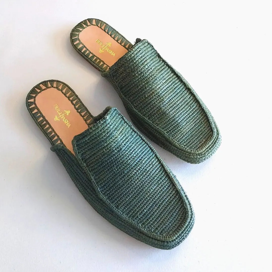 Munatas Green Men's Natural Slippers | Bulibasha Luxury Handmade Footwear